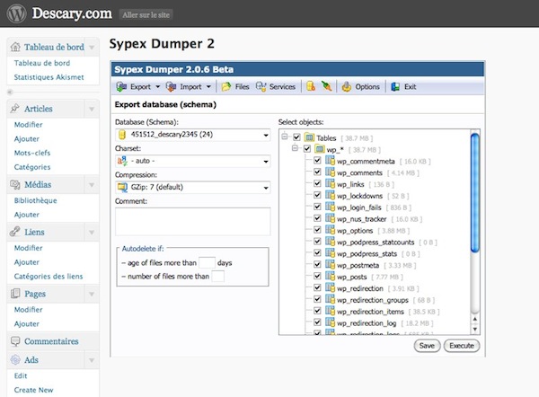 Sypex Dumper 2 pour Wordpress, sauvegardez vos données rapidement